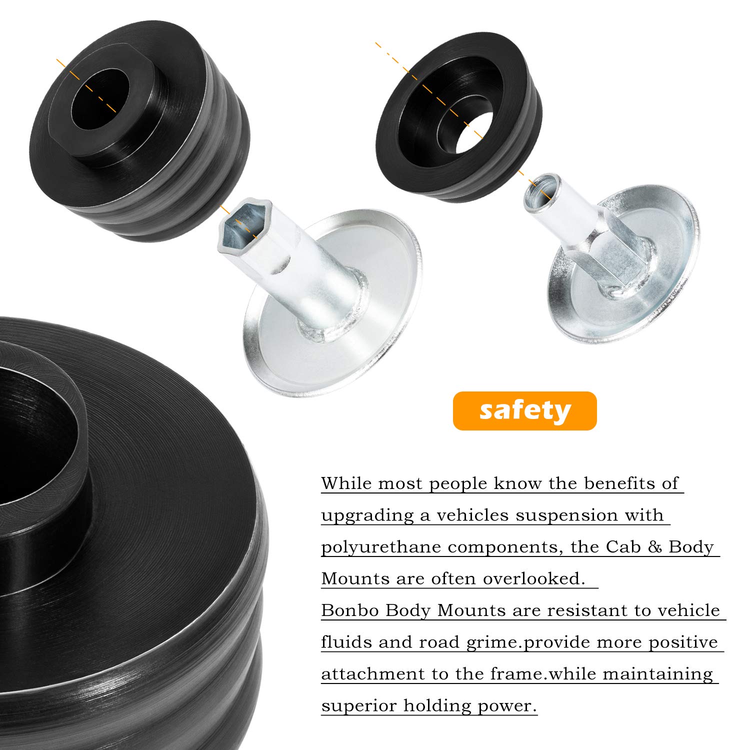Black KF04060BK Body Mount Bushing Kit Fits for 2008-2016 Ford F250 F350 Super Duty 2WD 4WD Polyurethane Body Cab Mounts & Steel Sleeves & Hardware(60PCS)