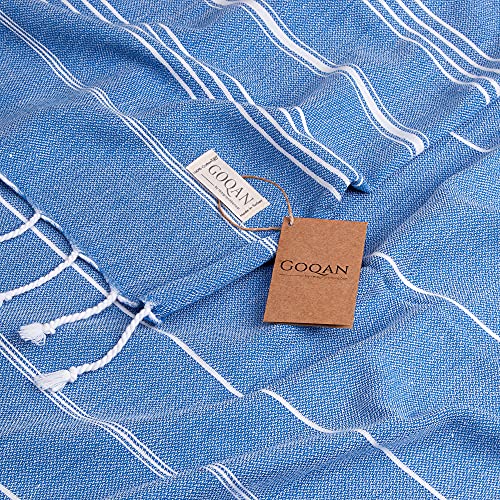 realgrandbazaar Lucky Turkish Towels Beach Towels0 Cotton - Pre Washed, No-Shrink, Quick Dry, Soft 39x71' Large Peshtemal, Turkish Towel, Set can be Made - Goqan (Azure)