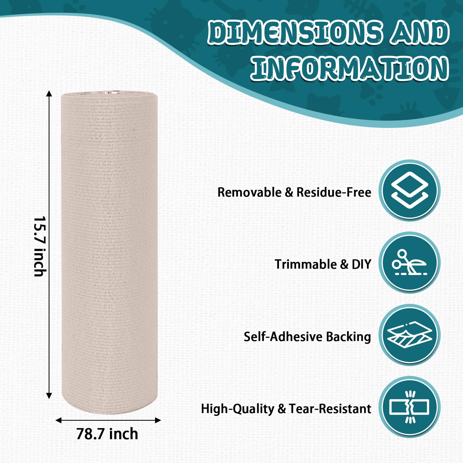 Climbing Cat Scratcher Mat Trimmable Cat Scratching Post Carpet 78.7ββx15.8ββ Self Adhesive Carpet Mat Pad Replacement for Cat Tree Shelves Post Couch Wall Furniture Steps DIY Protector (Cream White)