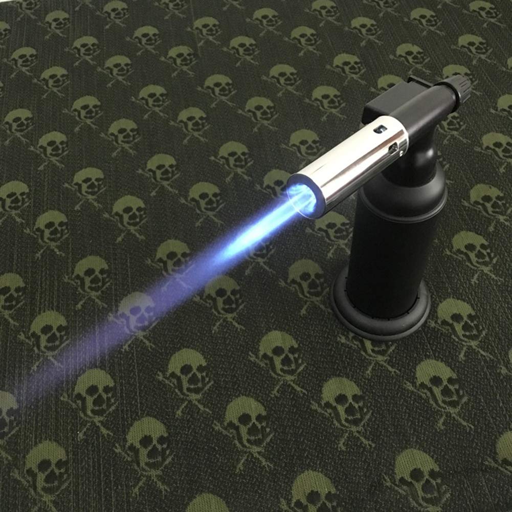 Butane Torch, JUN-L Big Blow Torch Refillable Cooking Torch Lighter, Adjustable Flame for Desserts, BBQ, Soldering with Safety Lock (Butane Gas Not Included) (Black)