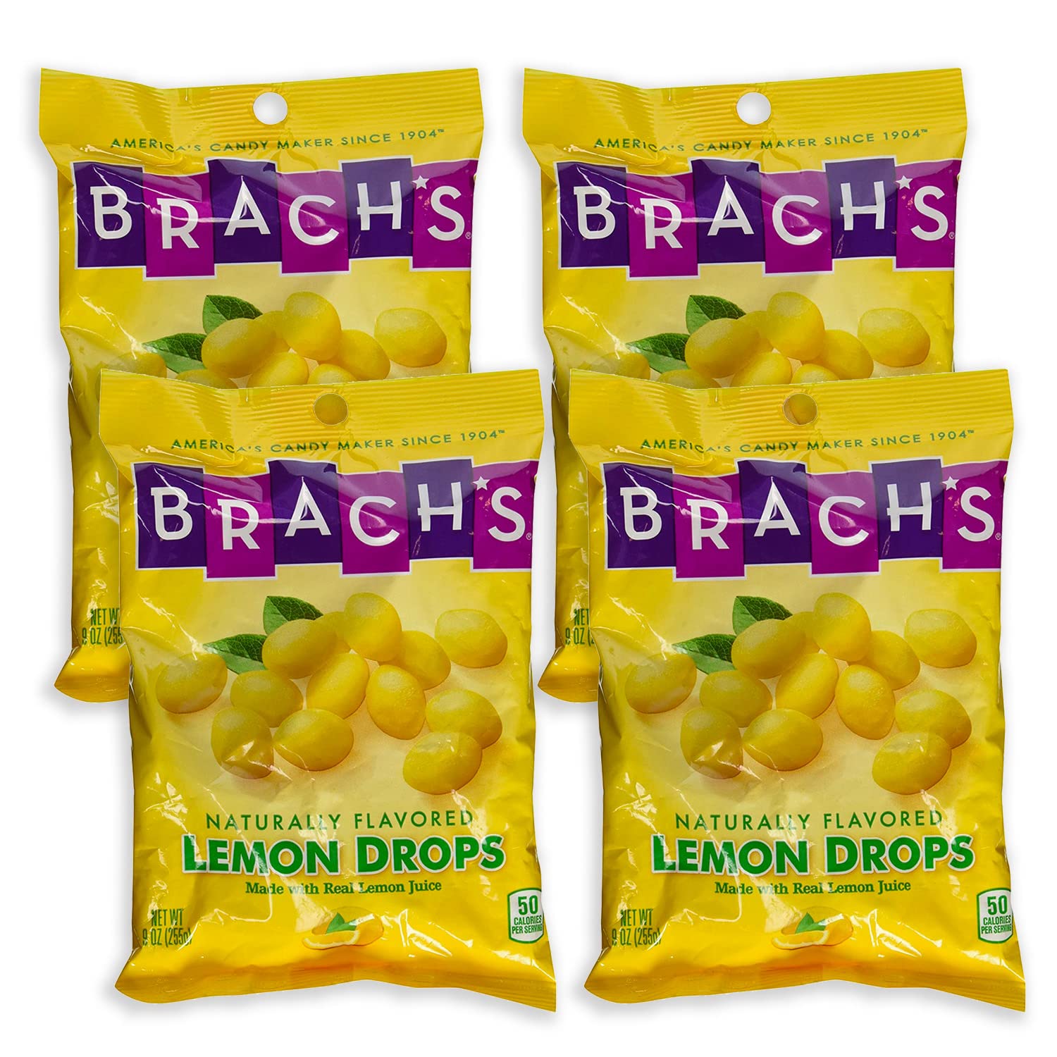 Brach’s Lemon Drops - Pack of 4 (9oz Bags) - Halloween Candy Tangy and Sweet Hard Lemon Candy for a Refreshing Treat