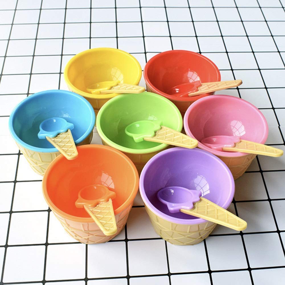 CheeseandU 12Pack Kids Ice Cream Bowl Spoon Set Safe Durable Plastic Candy Color Lovely Dessert Bowl Yougurt Cup DIY Ice Cream Tools Summer Festive Party Favor Kids Gift(24pcs)