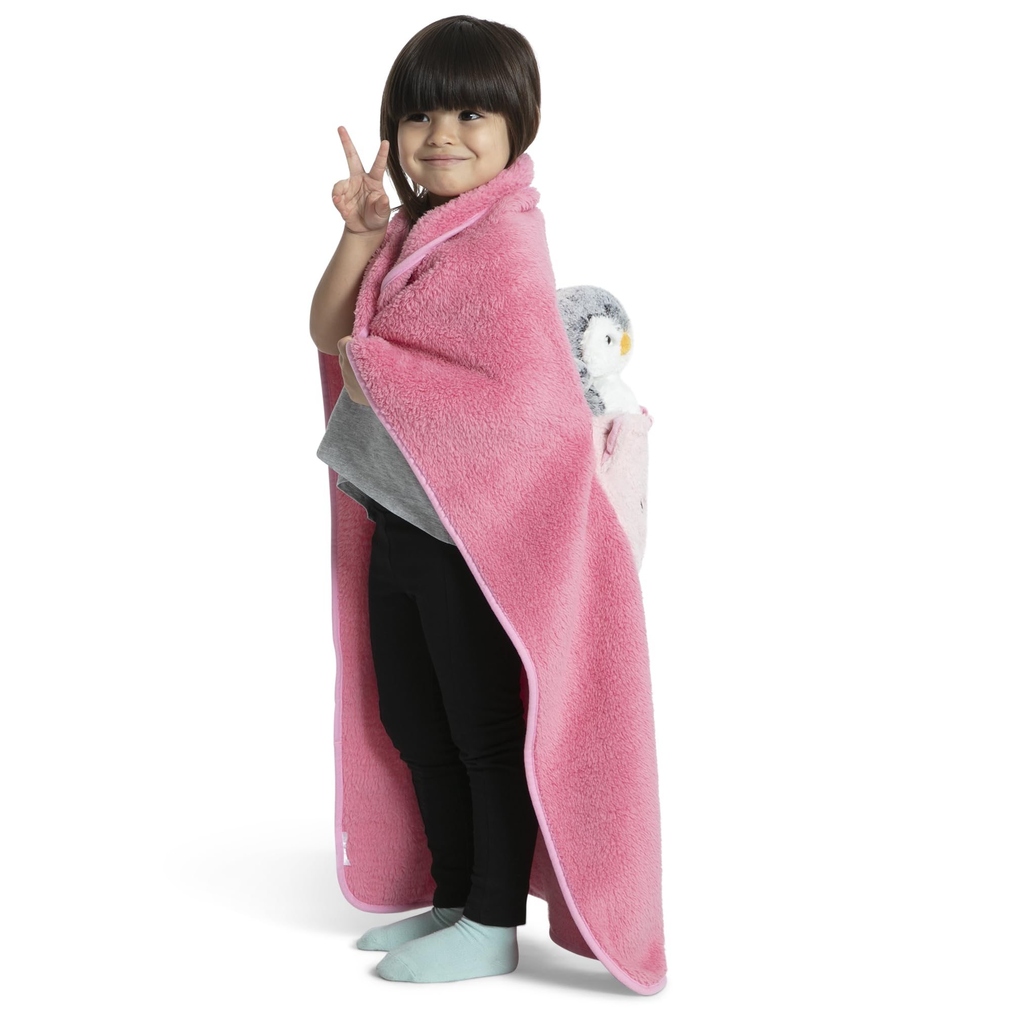 Delta Children Personalized Sherpa Throw Blanket with Storage Pocket for Kids, Magenta Cat