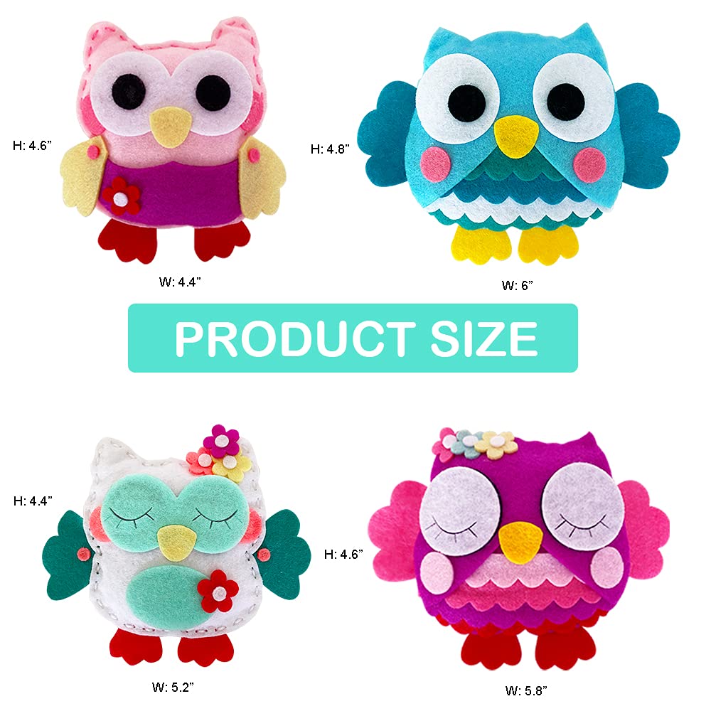 MOVEBO Sewing Kit for Kids, Owl Animal Toy Felt DIY Crafts Pack of 4 Felt Toy Sewing Crafts Kits for Kids Age 5-10 Years