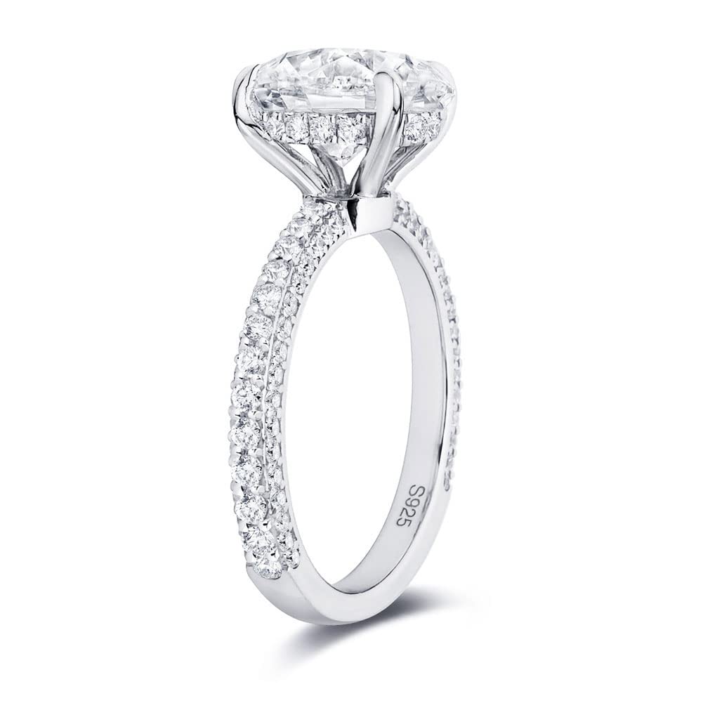 Bo.Dream 3 Carat Oval Cut Cubic Zirconia CZ Engagement Rings For Women Platinum Plated Sterling Silver Size 7