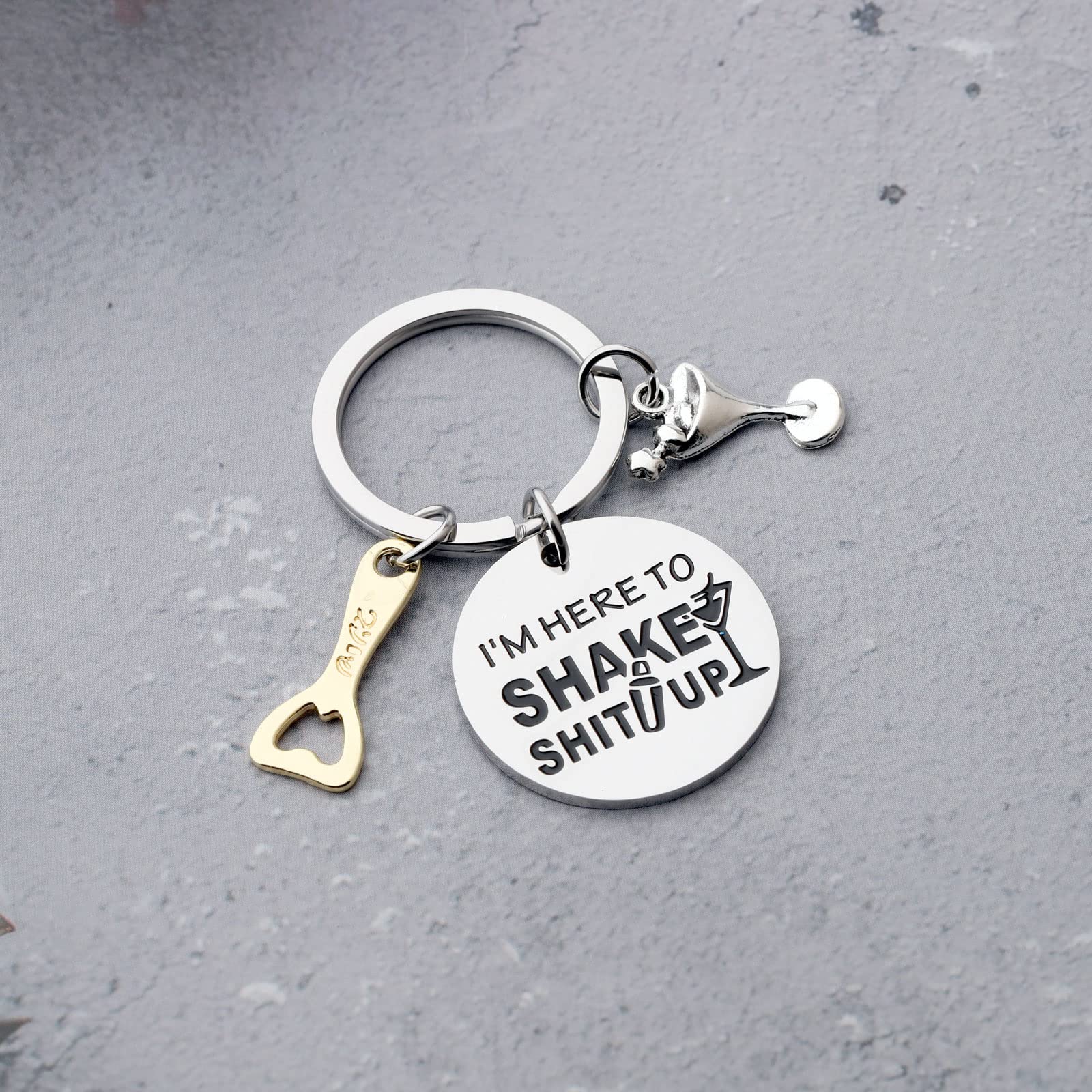 Bartender Keychain Cocktail Bartender Gift Wine Lovers Gift I'M HERE TO SHAKE SHIT UP (I'M HERE TO US)