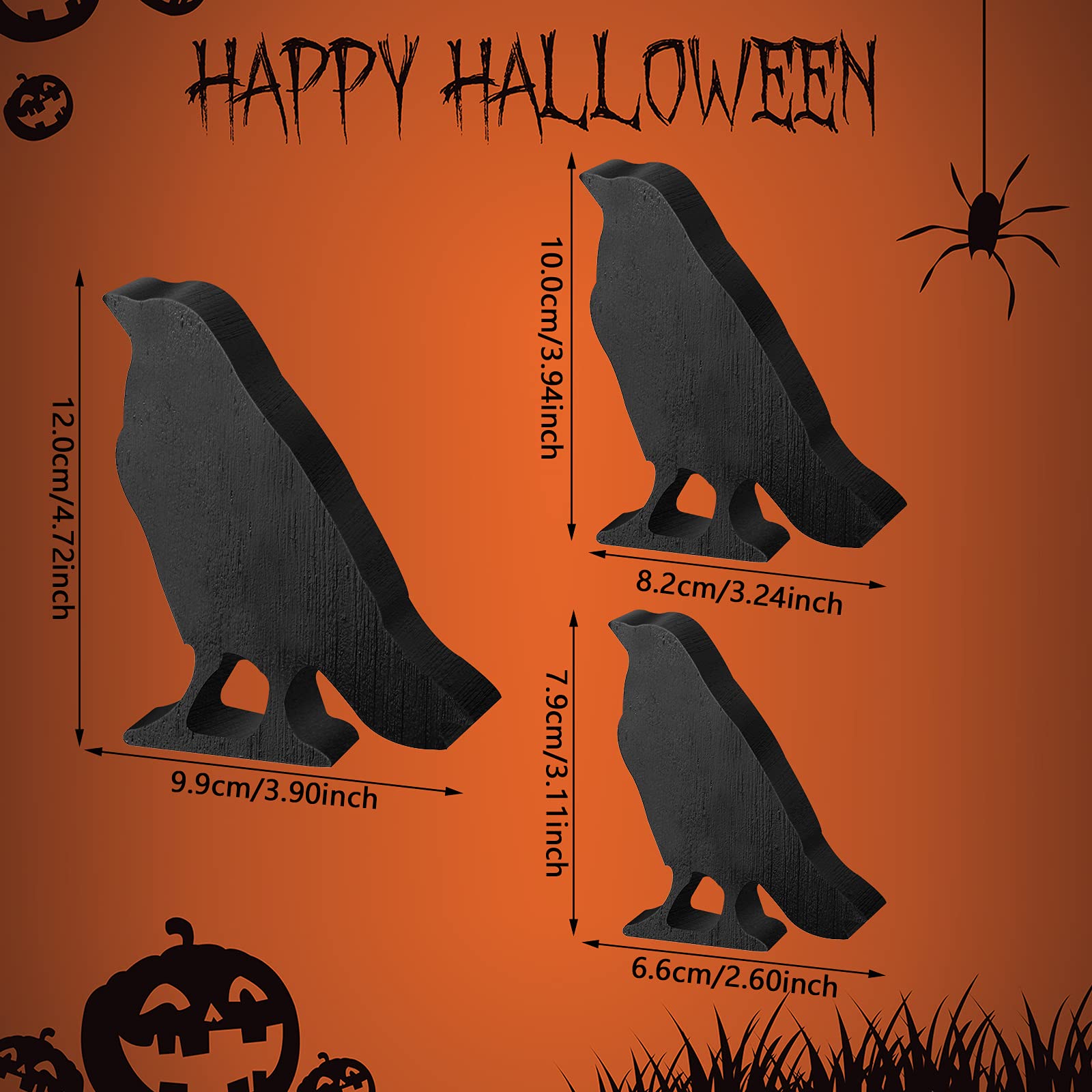 Jetec 3 Pieces Wooden Black Crow Decorations Handmade Artificial Crows Handmade Artificial Spooky Birds Halloween Crow Wood Decors for Halloween Holiday Party Prop Bar Home Garden Decoration