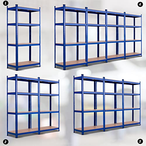 ERGOMASTER Storage Shelves Metal Garage Shelving Unit 4-Shelf Adjustable Heavy Duty Boltless Organizer Rack for Home Warehouse Pantry Office 64" W x 16" D x 63" H(Blue,2Pack)