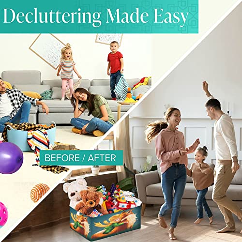 visesunny Closet Baskets Cute Boy and The Fox2 Storage Bins Fabric Baskets for Organizing Shelves Foldable Storage Cube Bins for Clothes, Toys, Baby Toiletry, Office Supply