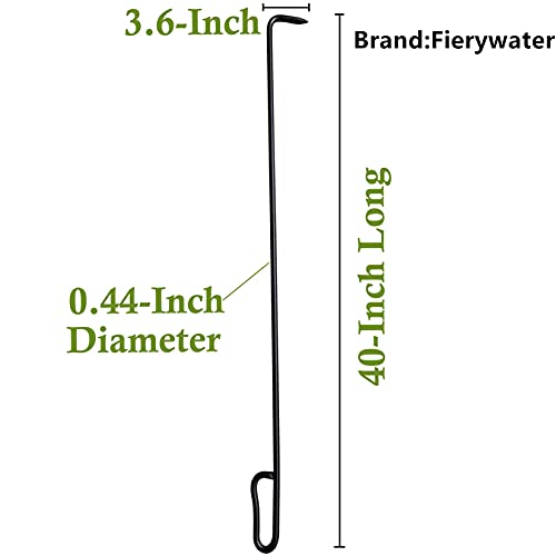 Fierywater 40-Inch Long Fire Poker by One Piece Solid Steel - Heavy Duty Fireplace Poker, Anti-Rust Black Coated Big Fire Stick