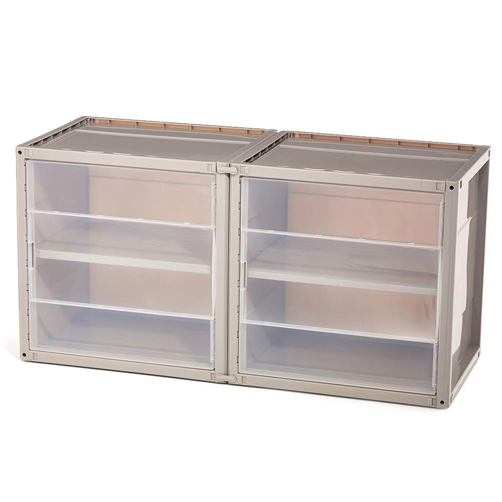 EZOWare 2 Tier Organizer Drawer, Stackable Plastic Modular Storage Box for Bathroom, Bedroom, Living Room, Kitchen, Office - 2 Pack