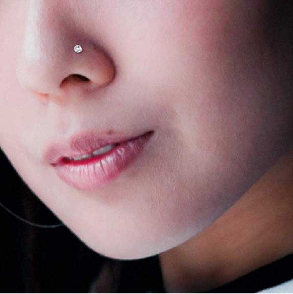 AtoZ Piercing 2MM Aquamarine Genuine Crystal Stone 9ct Solid Yellow Gold 22 Gauge - 6MM Length Nose Bone Nose Stud