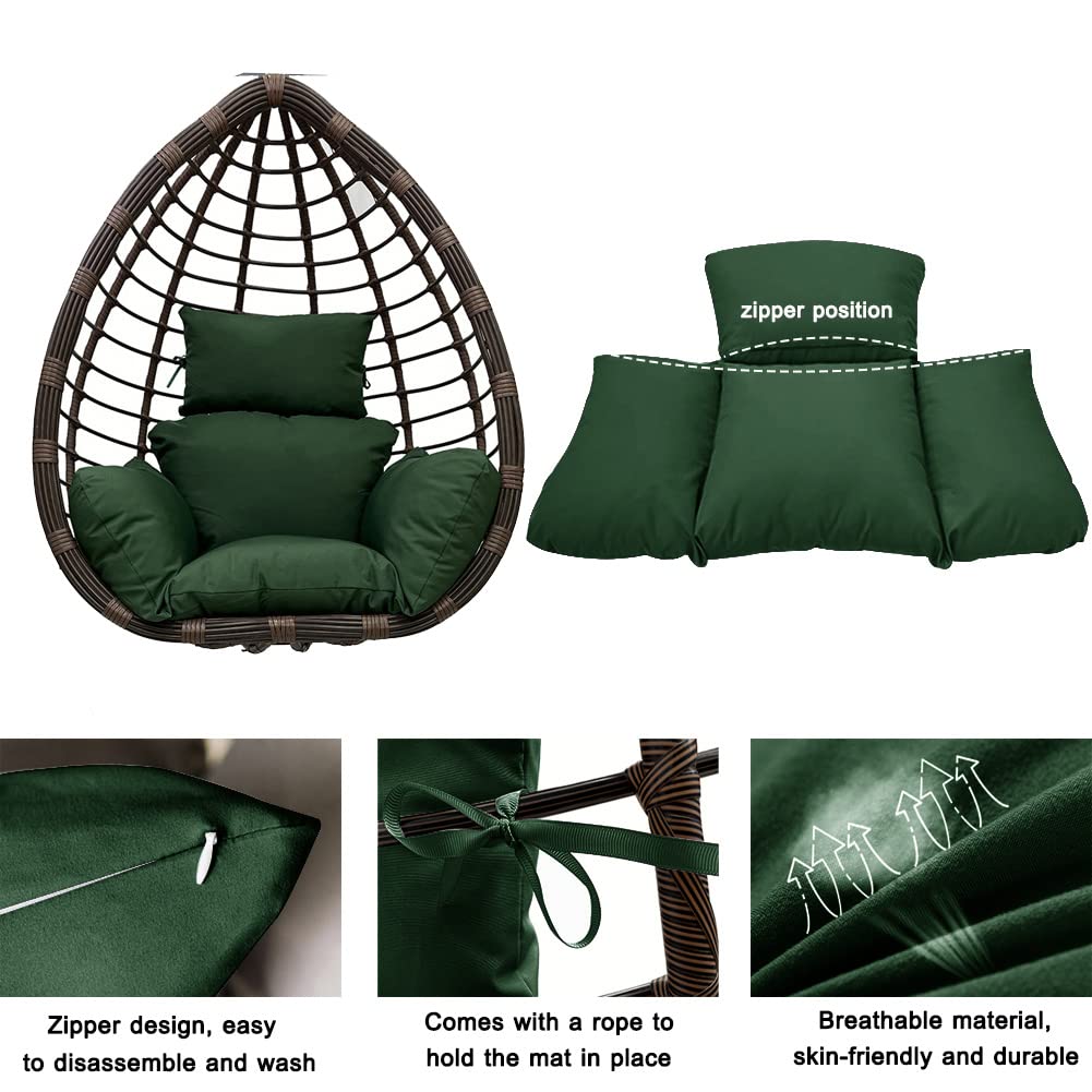 Srutirbo Egg Chair Cushion Replacement, Foldable Waterproof Hanging Basket Swing Chair Cushion with Headrest,Outdoor Porch Backyard Patio Hammock Swing Replacement Cushions (Dark Green)