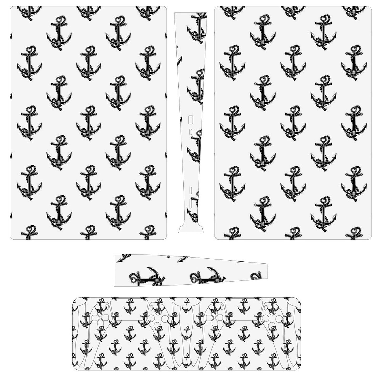 Black and White Anchors Full Protective Skin Cover Design Wrap Decal Sticker Compatible with PS5 Digital Edition Console and Controller
