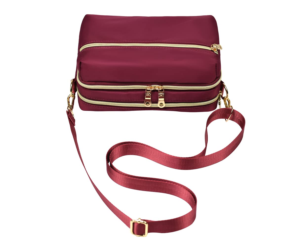 YANAIER Functional Multi Pocket Crossbody Bag for Women Stylish Ladies Shoulder Messenger Bags Purse Burgundy