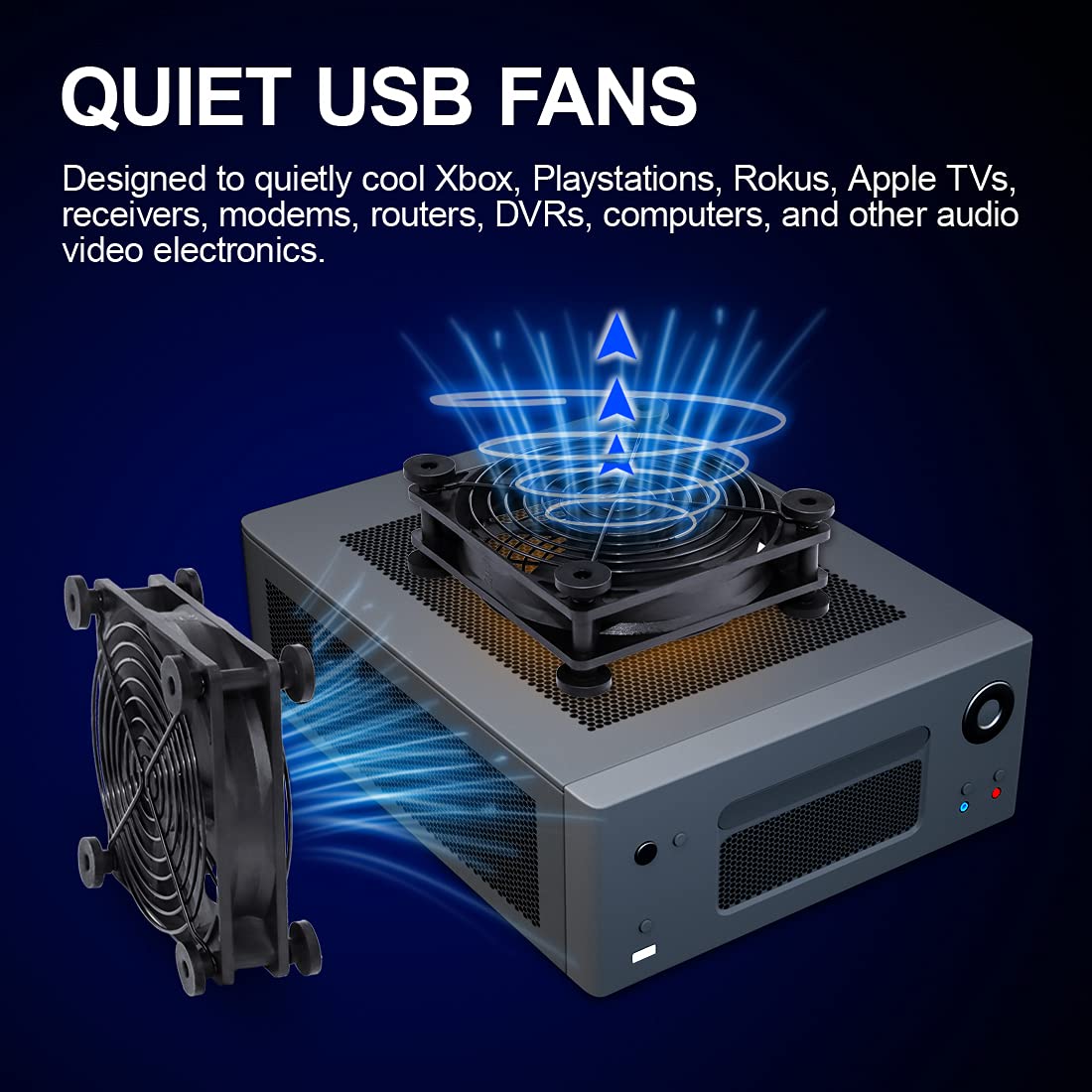 SNOWFAN Daul USB Computer Fan, 120mm Fan Silent Fan with Variable Speed Controller for Receiver DVR PlayStation Xbox Computer Cabinet Cooling (120mm, Black, 2)