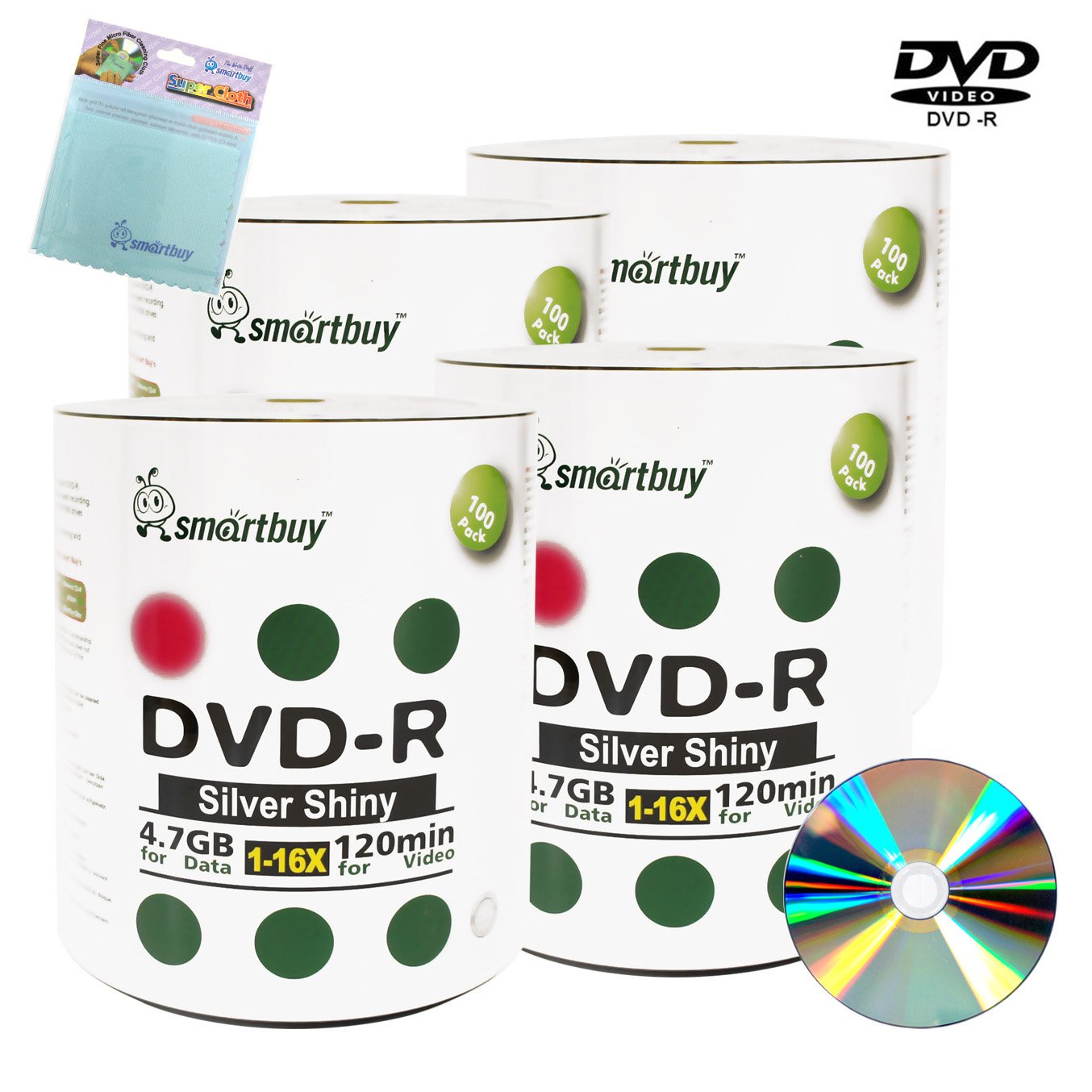 Smartbuy 400-disc 4.7GB/120min 16x DVD-R Shiny Silver Blank Media Record Disc + Free Micro Fiber Cloth