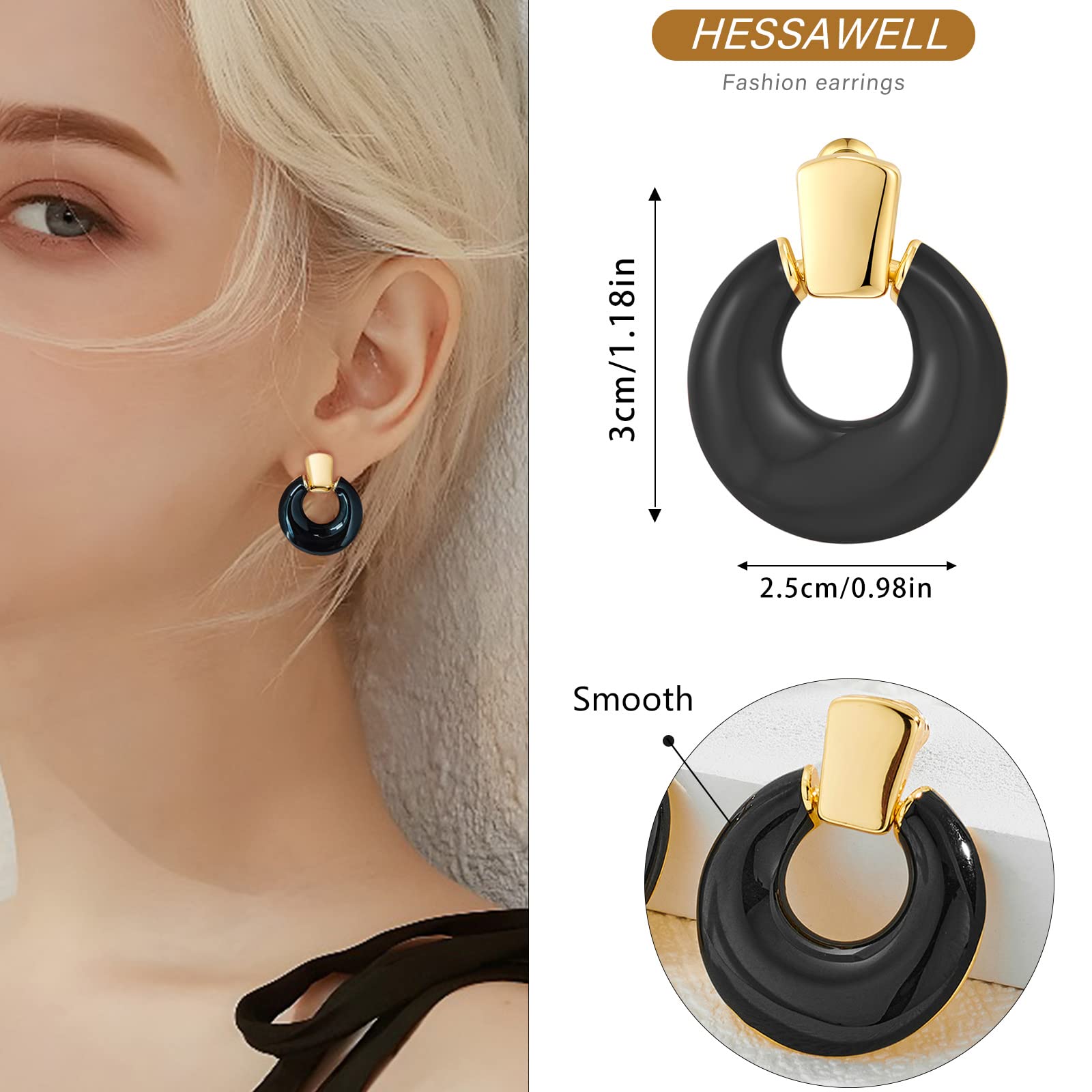 Black Dangle Earrings for Women Statement Chunky Small Gold Drop Earrings Door Knock Shape Dangling Earrings Party Jewelry Gifts