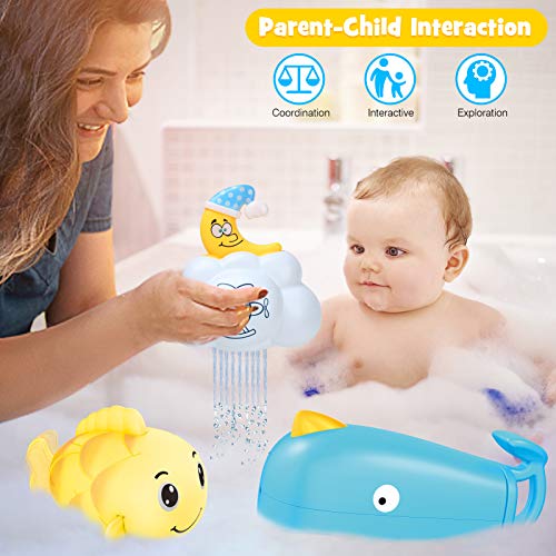 Bath Toys for Toddlers, 3 Pcs Baby Bath Toys - Wind-up Fish Bathtub Set, Spray Water Cloud & Hand-Pull Whale - Water Gun Bath Birthday Gifts for Kids