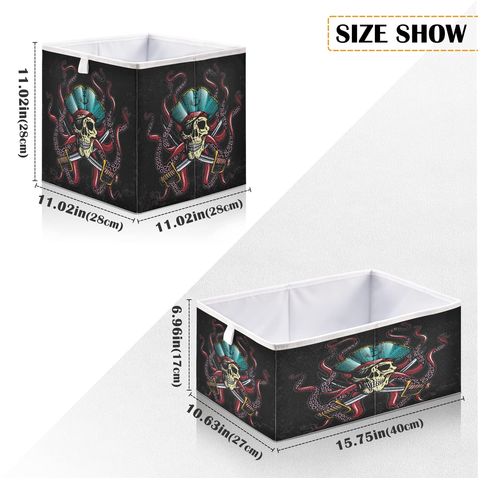 Blueangle Octopus Pirate Skull Cube Storage Bin, 11 x 11 x 11 in, Large Collapsible Organizer Storage Basket for Home Décor(530)