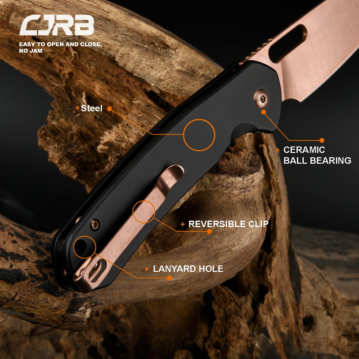 CJRB Pyrite-Alt (J1925A) Folding Pocket Knife with 3.11'' Stone Wash AR-RPM9 Wharncliffe Blade Steel Handle,Button Lock EDC Knife for Tactical,Outdoor,Hiking and Gift