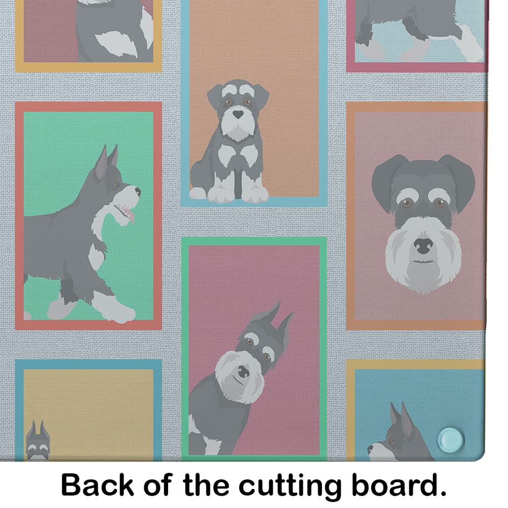 Caroline's Treasures MLM1145LCB Lots of Black and Silver Schnauzer Glass Cutting Board Large Decorative Tempered Glass Kitchen Cutting and Serving Board Large Size Chopping Board