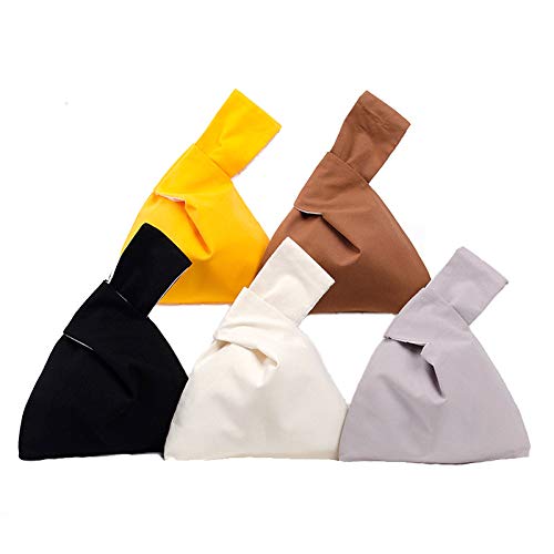 YINGKOR Cotton Canvas Plain Color Canvas Wrist Wristlet Handbag Sleeve Knot Pouch Portable Purse Tote Gift Bag, Yellow