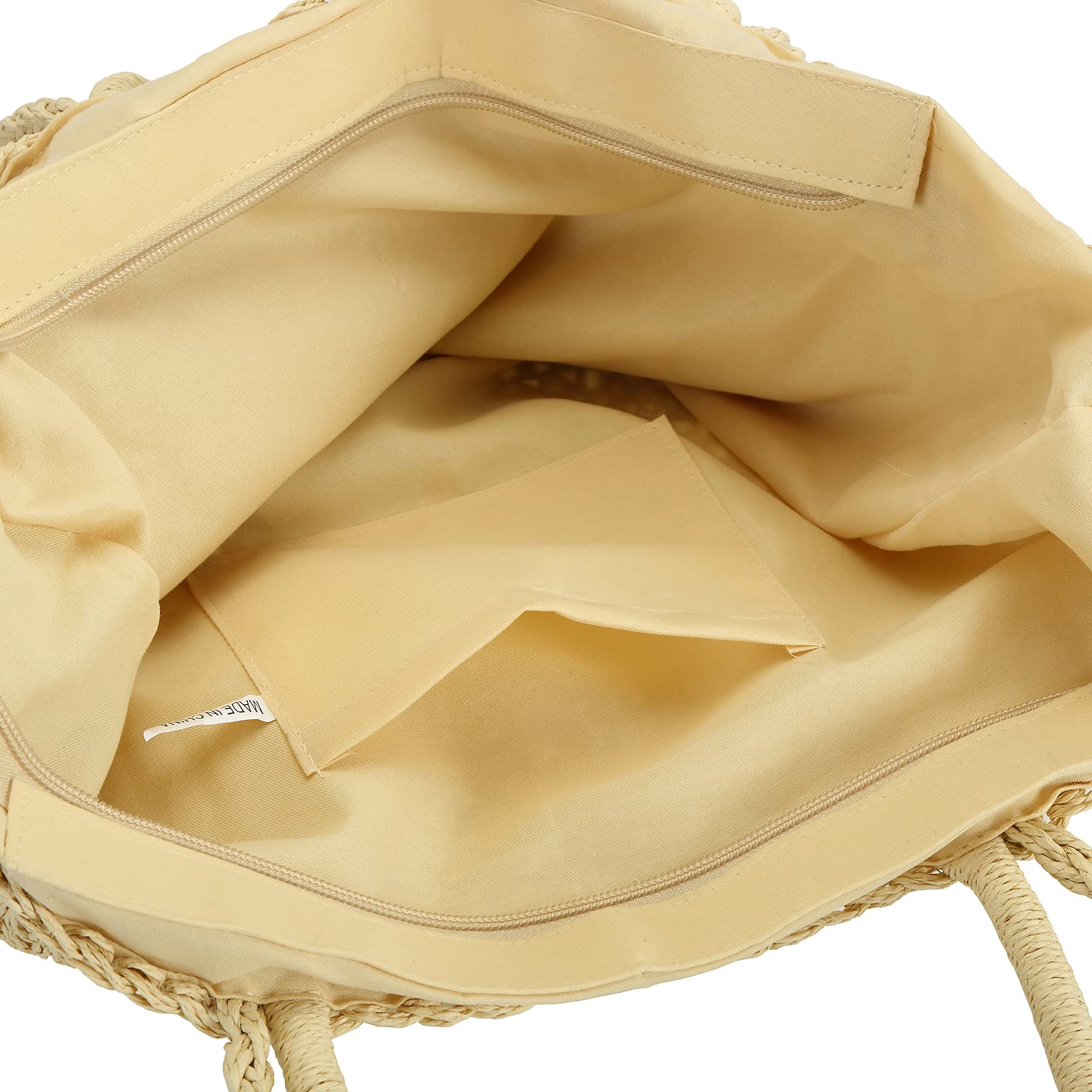 So'each Women's Handbag Color Matching Bow Wicker Woven Rattan Straw Tote Shoulder Bag Beige