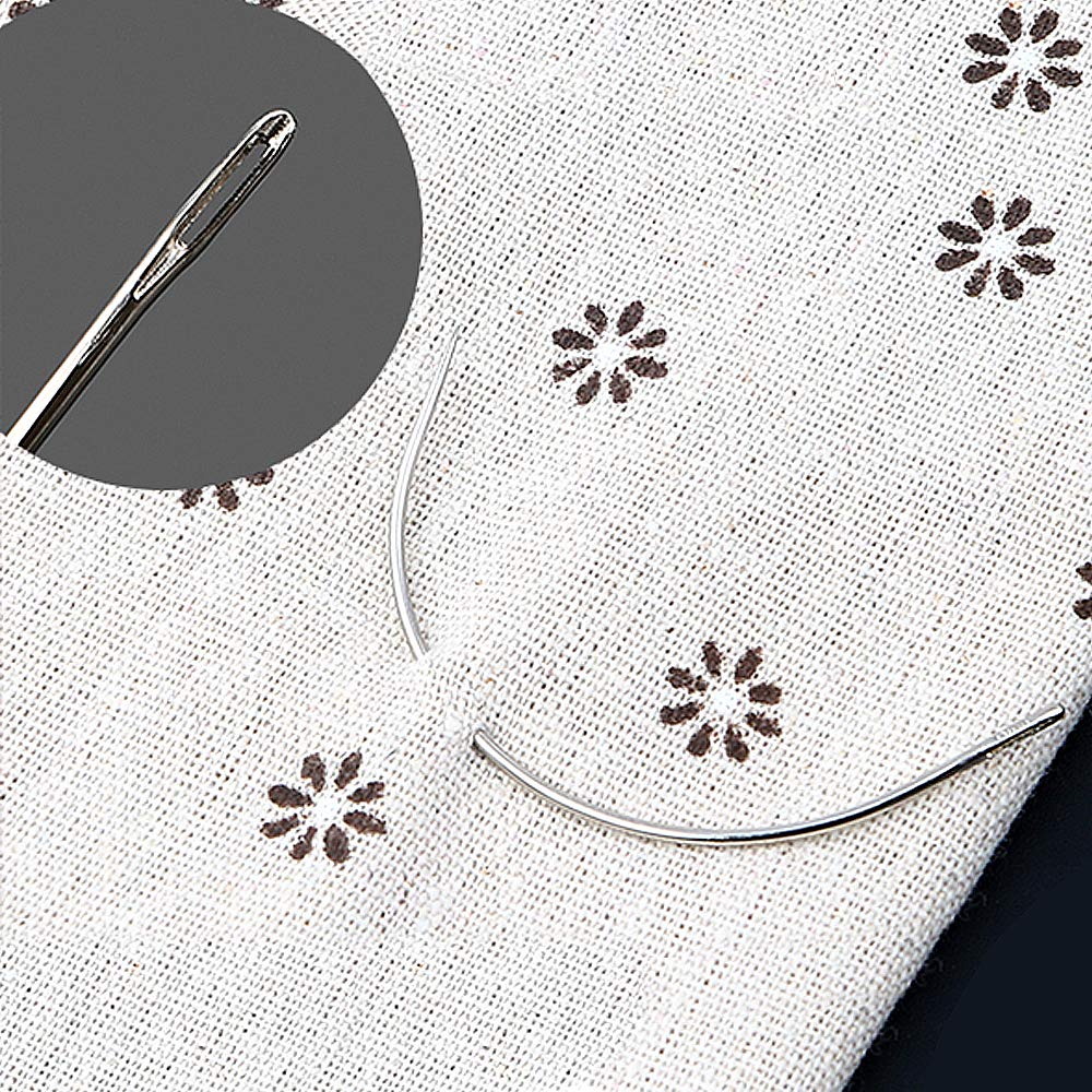 ATRAENTE T Pins Needle and Thread,50 Pieces Wig Pins T Pins for Wigs,20 Pieces C Curved Needle,Needle and Thread for Weave with 1 Roll Thread for Wig Marking