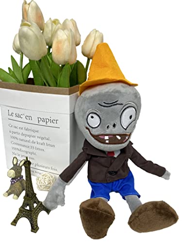 JHESAO 12" PVZ Plush Conehead Zombies Brown Coat Toys PVZ 1 2 Stuffed Soft Doll Roadblock Conehead Zombie New