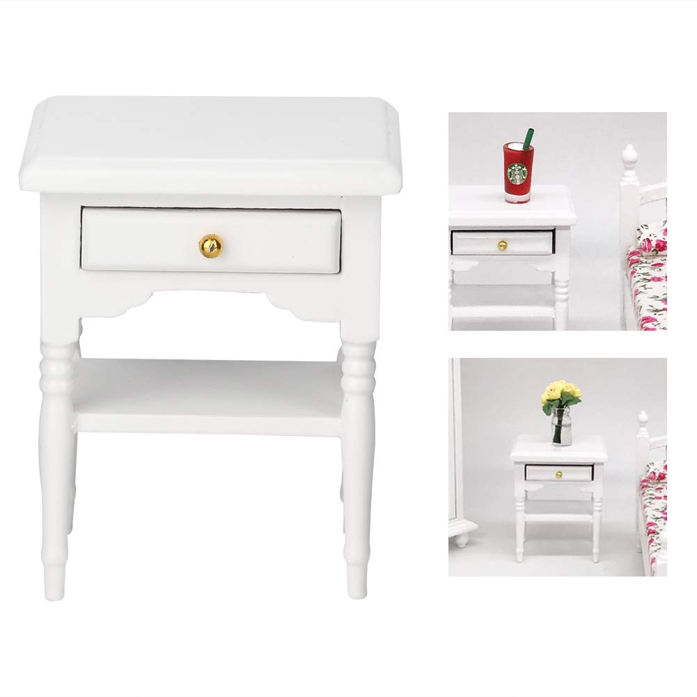 Nightstand Cabinet Model, Lightweight Non-Toxic Fashionable Appearance White Nightstand Model with Drawer for Dolls Bedroom