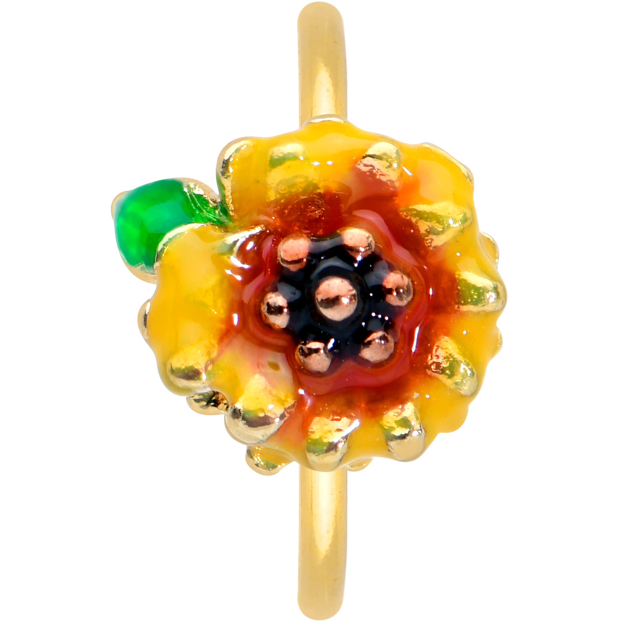 Body Candy Womens 20G PVD Stainless Steel Nose Ring Summer Sunflower Nose Hoop Ring Circular Nose Ring 5/16โ