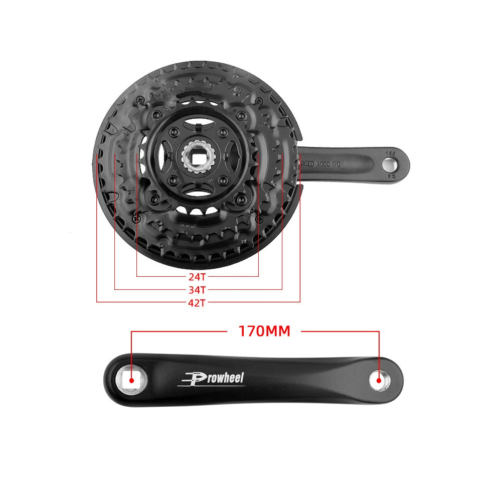 Bibike 6/7/8 Speed Mountain Bike Crankset 170mm Square Diamond Hole Crank 24/34/42T Chainrings