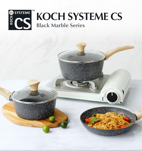KOCH SYSTEME CS 10 Inch Frying Pans Nonstick, Ultra Non Stick Black Marble Omelet Pan with Ergonomic Bakelite Handle, Aluminum Skillets with Honeycomb Design on Inner Surface