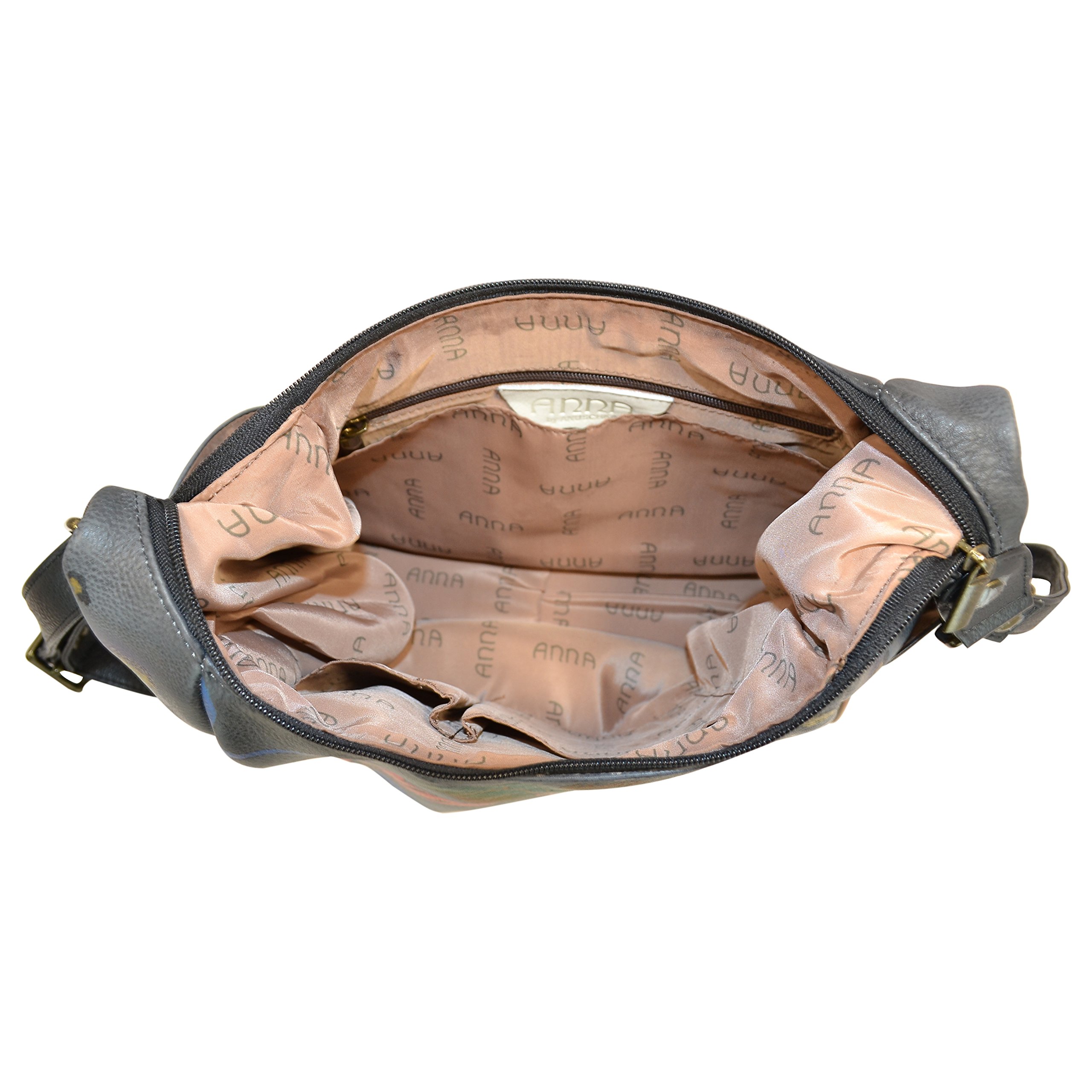 Anna by Anuschka womens Large Multi Pocket Hobo Handbag Genuine Leather, Rose Safari Grey, No Size US
