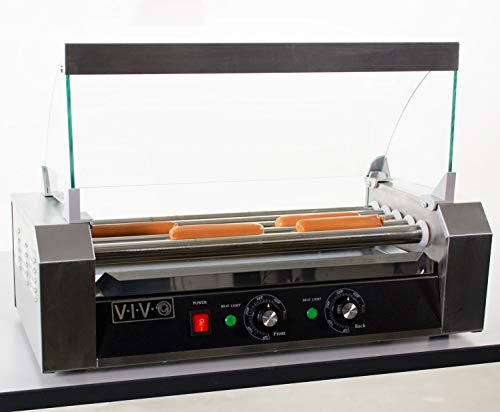 VIVO Electric 12 Hot Dog and 5 Roller Grill Warmer, Cooker Machine with Cover, HOTDG-V205