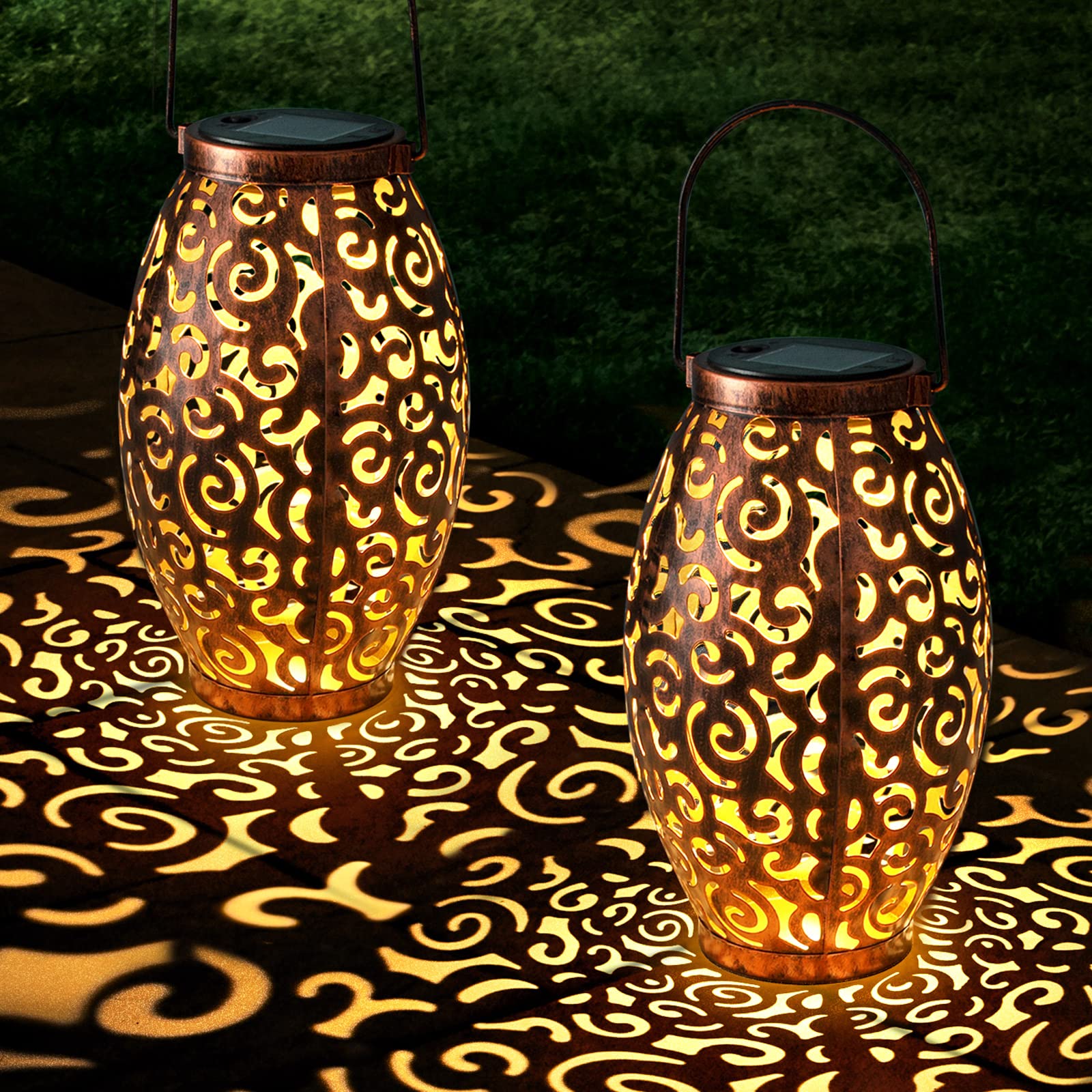 WENMER Solar Lantern Solar Hanging Lanterns Waterproof Outdoor Garden Solar Lanterns Outdoor Solar Powered Lantern Retro Metal for Patio Pathway Walkway Yard Christmas