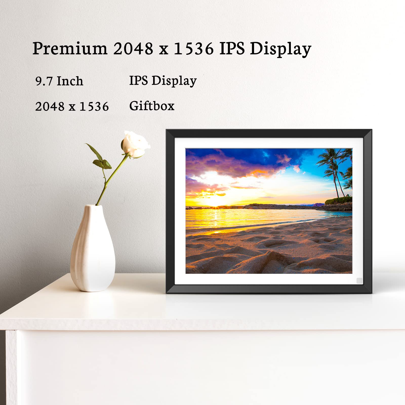 BSIMB 2K WiFi Digital Picture Frame with Ultra-Clear Display, 9.7 Inch Electronic Photo Frame, IPS Touch Screen, Instantly Share Photos&Videos Via Email/App, Gift for Mother's Day