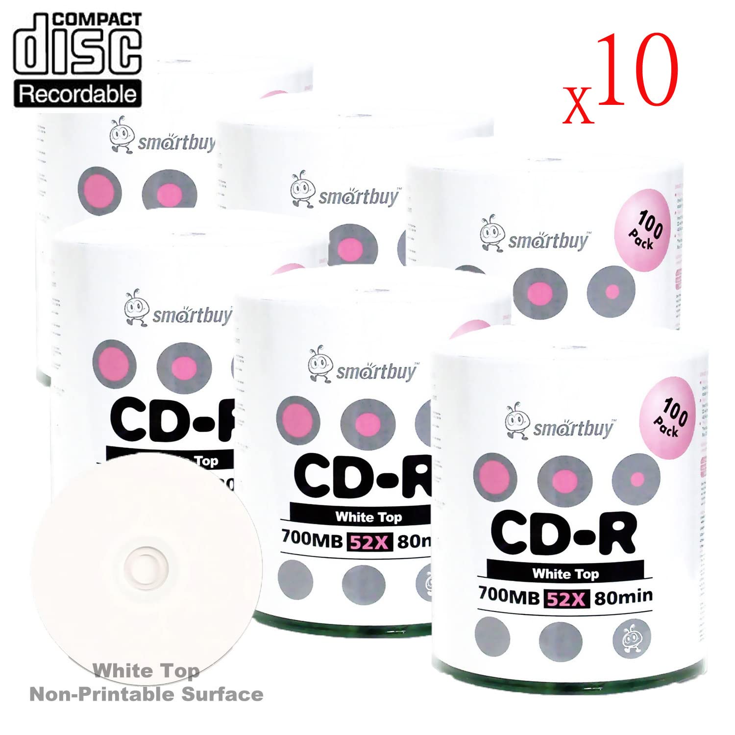 Smartbuy 700mb/80min 52x CD-R White Top Blank Video Recordable Media Disc (6000-Disc)