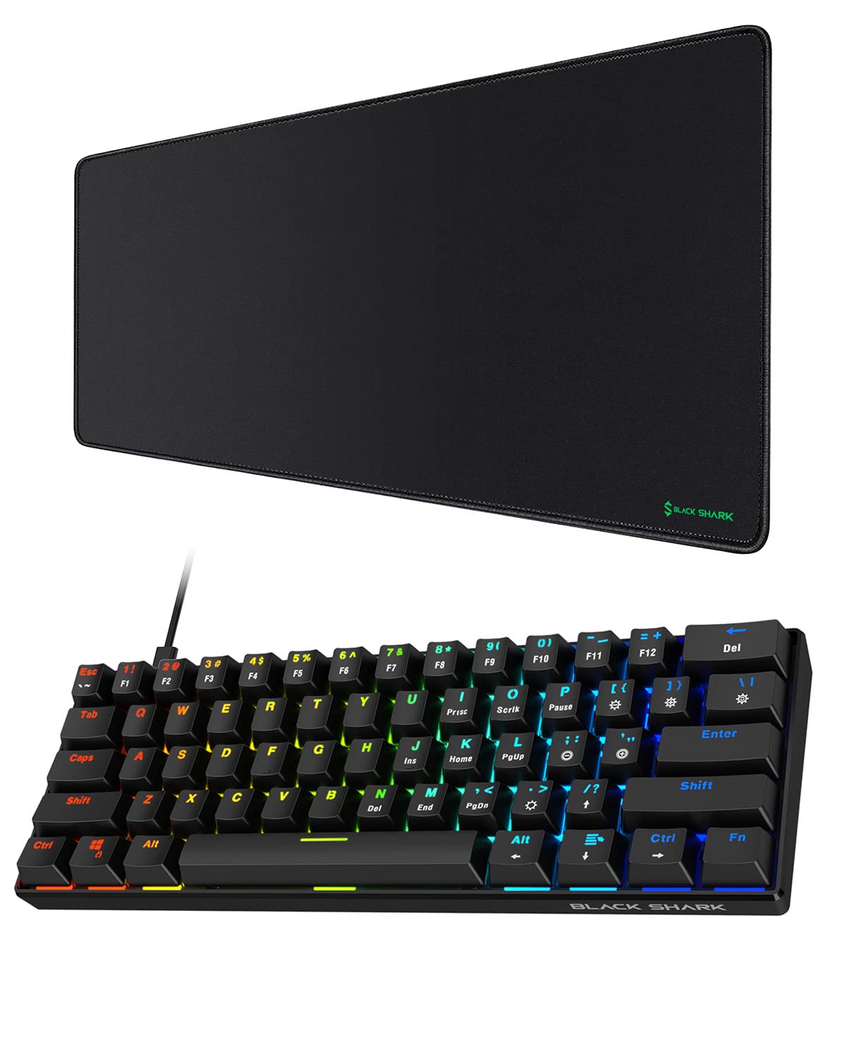 Black Shark RGB Mehcanical Mini Keyboard with Large Gaming Mouse Pad(31.5” x 11.8” x 0.15”)