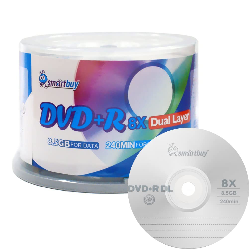 Smartbuy 8.5gb/240min 8X DVD+R DL Dual Layer Double Layer Logo Blank Media Disc Spindle (50-Disc)