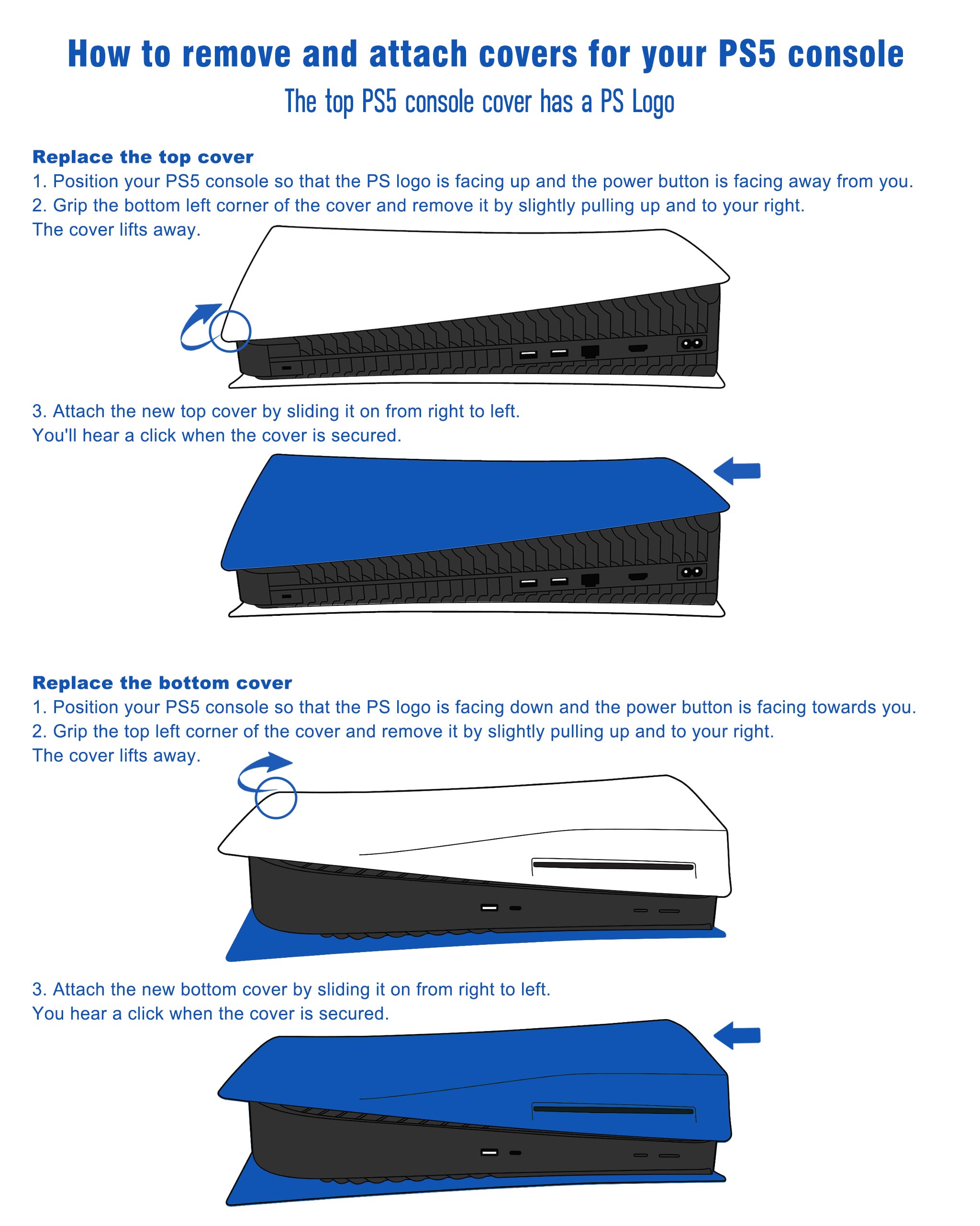 Joso Faceplate for PS5 Disc Edition, Anti-Scratch Dustproof Case Replacement, Cover Skin Fit for PS5 Console (CD-ROM), Plates for PS5 Accessories, Easy Installation - Blue