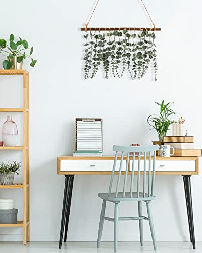 MOVNO Eucalyptus Wall Hanging Decor - Artificial Cute Boho Wall Decor, Fake Eucalyptus Leaves Greenery with Wooden Stick for Living Room, Office, Nursery, Kitchen, Bedroom Wall Farmhouse Decoration-B