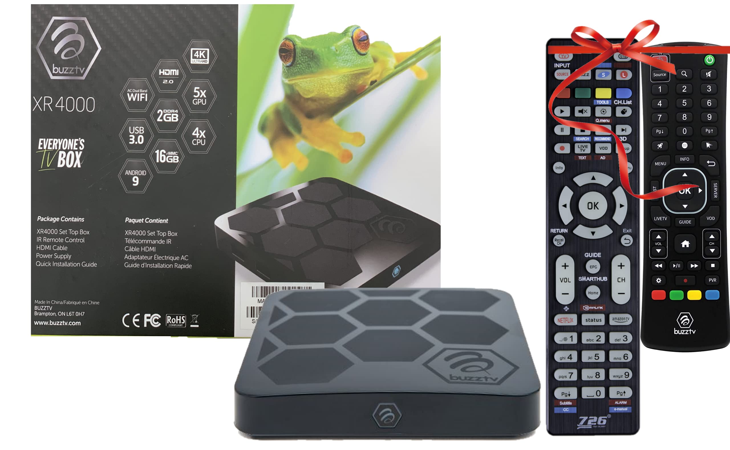 Buzz TV XR4000 with Bonus ARQ100 + Buzz Samsung LG Remote - Android 9.0 IPTV Set-Top Box - Faster Than Ever Before - 4K Ultra HD - 2GB RAM 16GB Storage - Latest Graphics Processor - Dual Band Wi-Fi.
