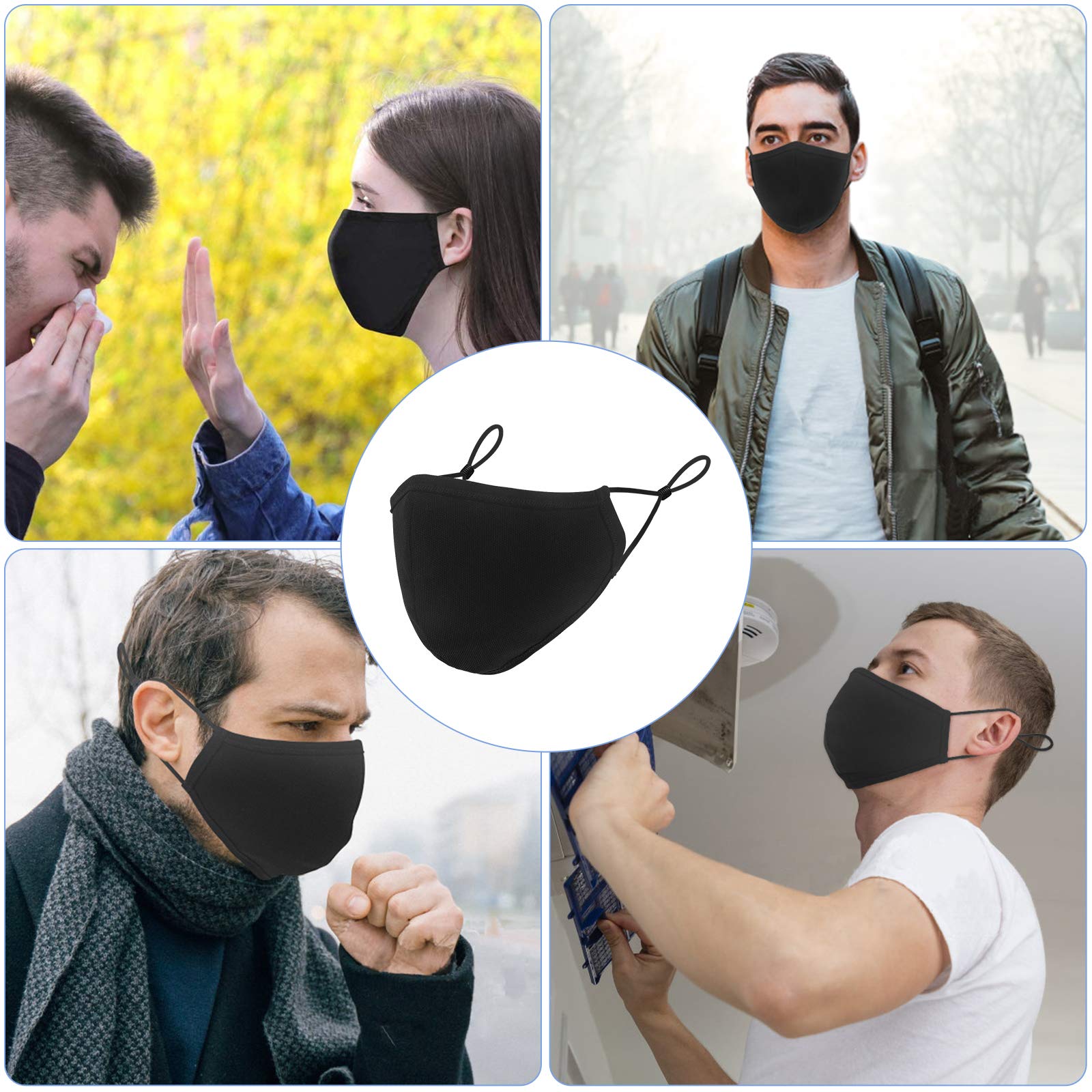 Black Extra Large Adult Cloth Face Protective Shields, 3-Ply Adjustable Reusable Comfort Safety Shield Protection for Office Work Outdoors (3 Pack)
