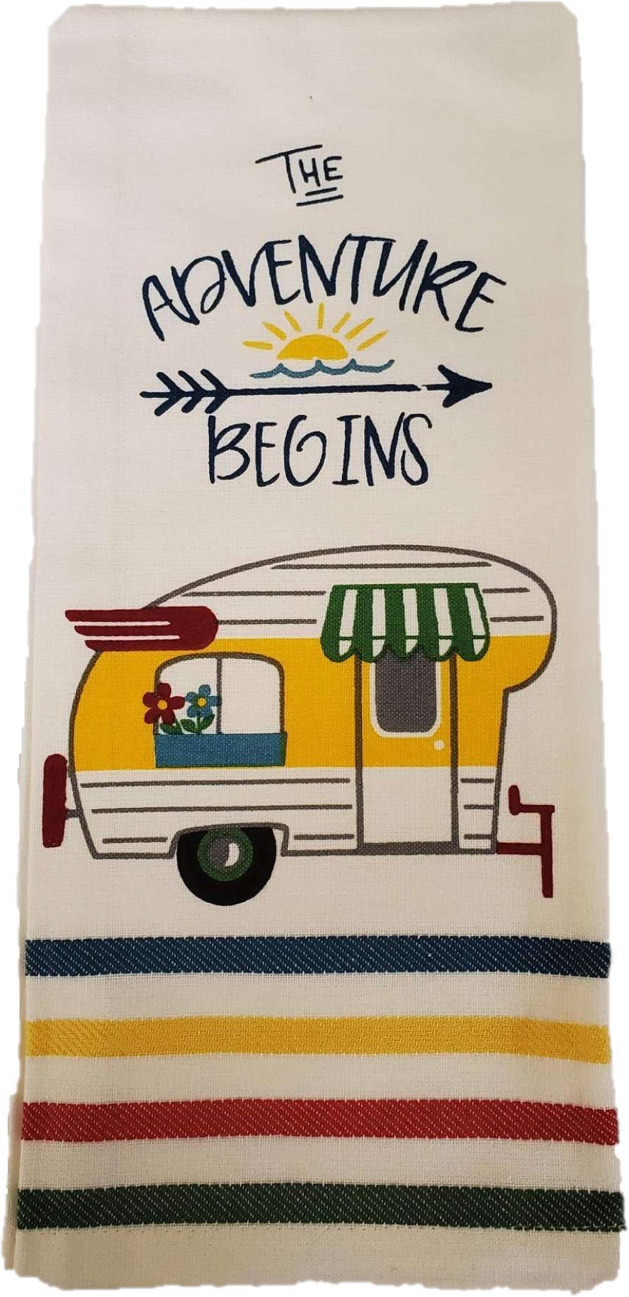 Bundle of 2 Camper Themed Kitchen Tea Towels, This Is How We Roll And The Adventure Begins