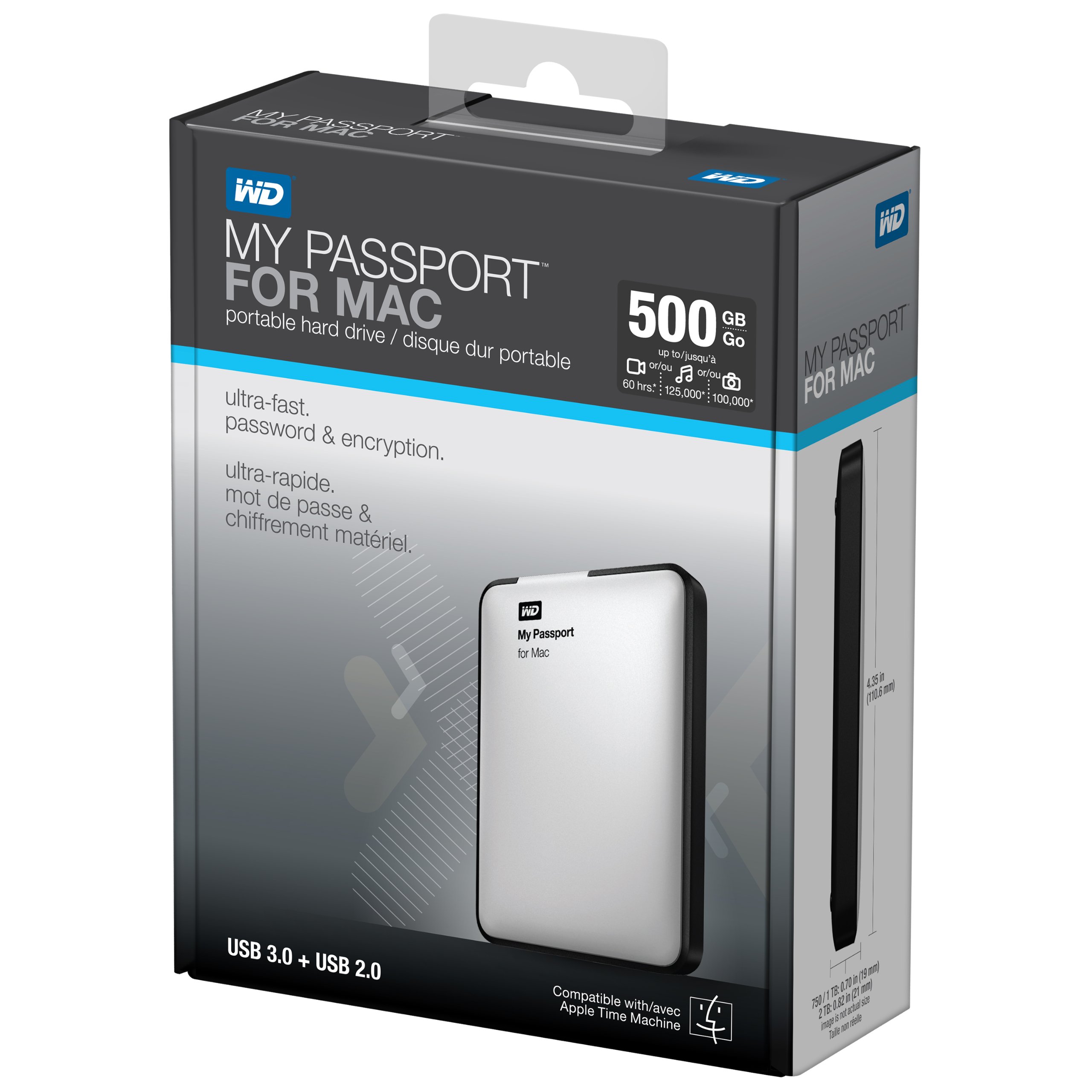 WD My Passport for Mac 1TB Portable External Hard Drive Storage USB 3.0