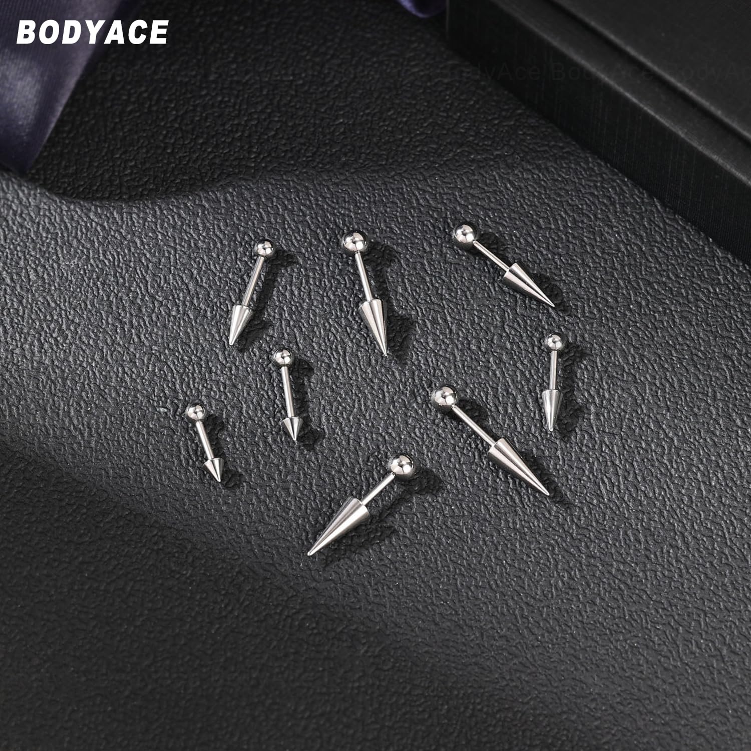 BodyAce Spike Flat Back Earrings Lip Rings, Internal Threaded Spike Helix Tragus Studs 16G 18G Cartilage Earrings, Rook Lobe Lip Piercing Ear Jewelry [A]