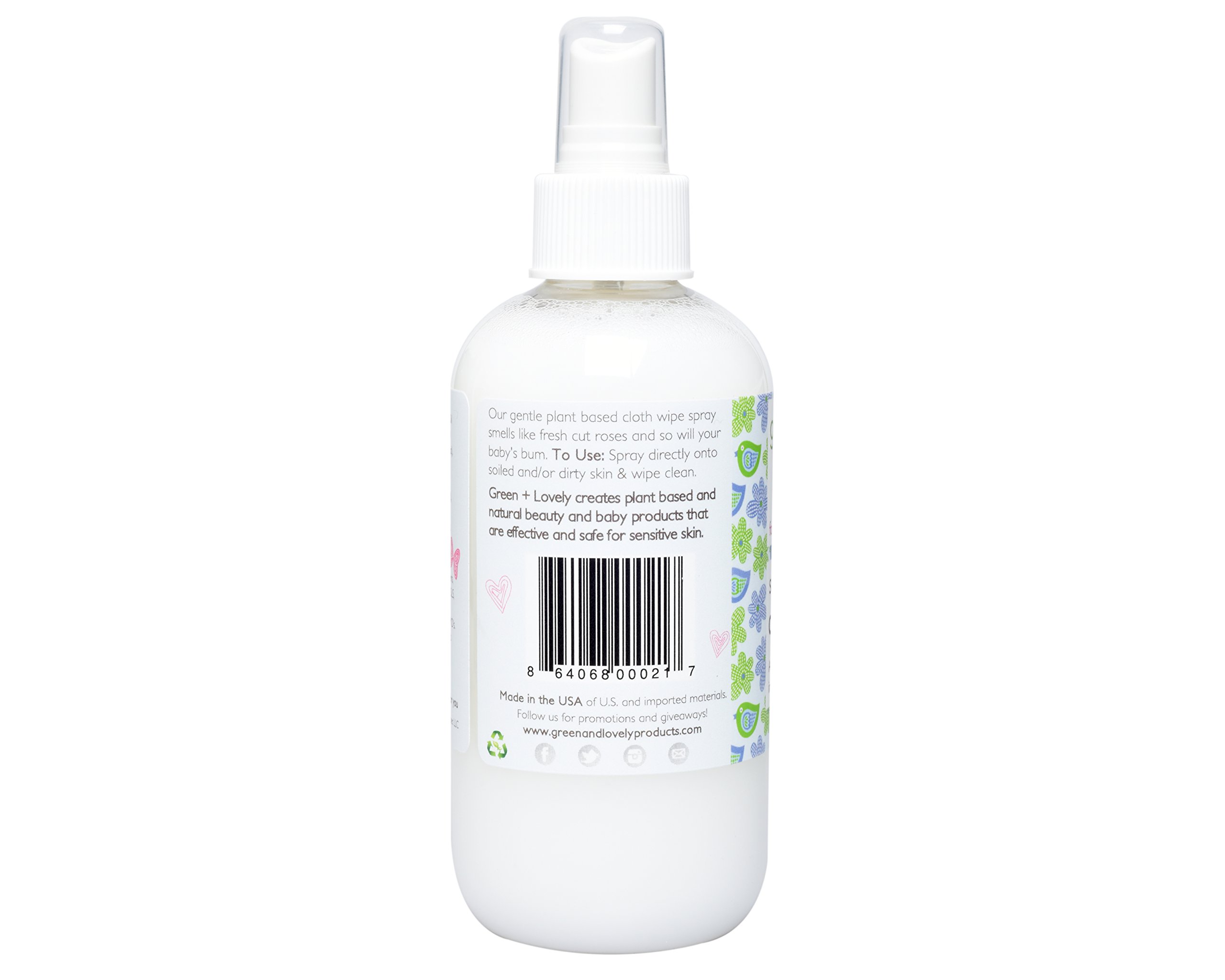 Smell the Roses Cloth Wipe Spray, 8 fl. oz. - Plant-based Baby Bottom Wash made with All-Natural and Organic Ingredients by Green and Lovely