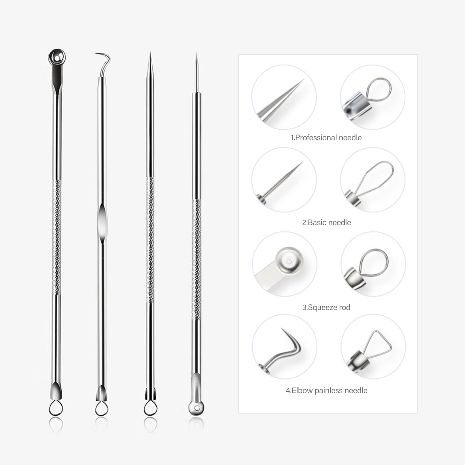 Blackhead Removal Tool, Pimple Popper Extractor Tool Kit, Used for Removing Blackheads, Acne, Comedone, Flaw White Heads on Nose and Face, Professional Stainless Steel Removal Tool.